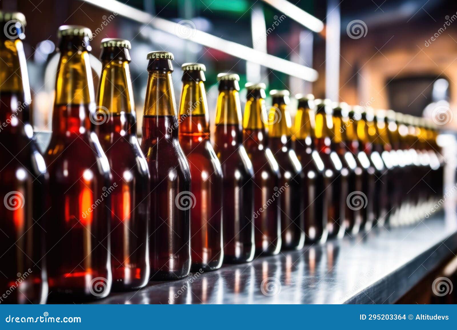 A Variety of Bottled Beers Lined Up on an Assembly Line Stock ...