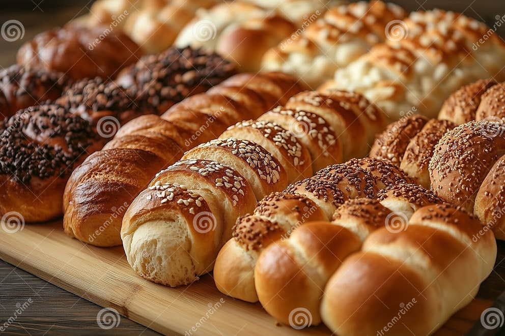 Variety Bread Selection Mix Buns Close Up Ai Photo Stock Illustration ...
