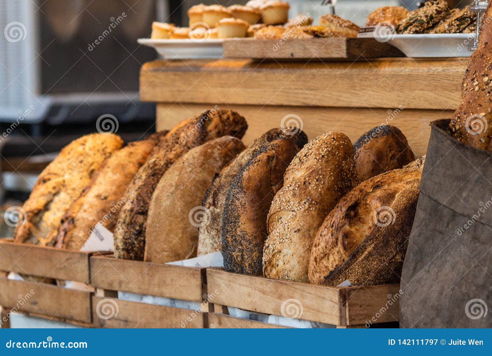 Variety of Bread on a Stand of a Bakery Stock Image - Image of brown ...