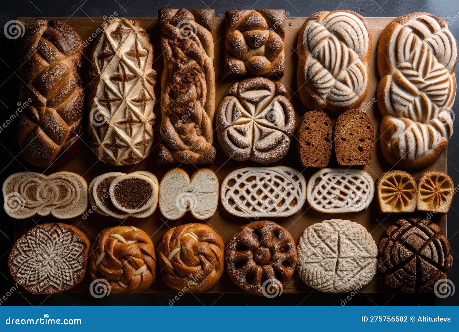 A Variety of Breads, Each with a Different Shape and Score Pattern ...