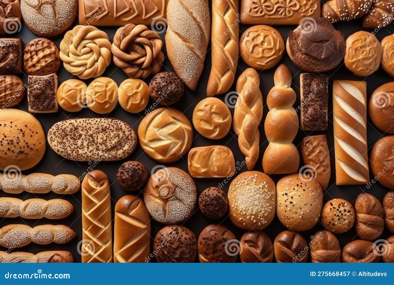 Variety of Breads, Rolls and Pastries with Different Decorative Shapes ...