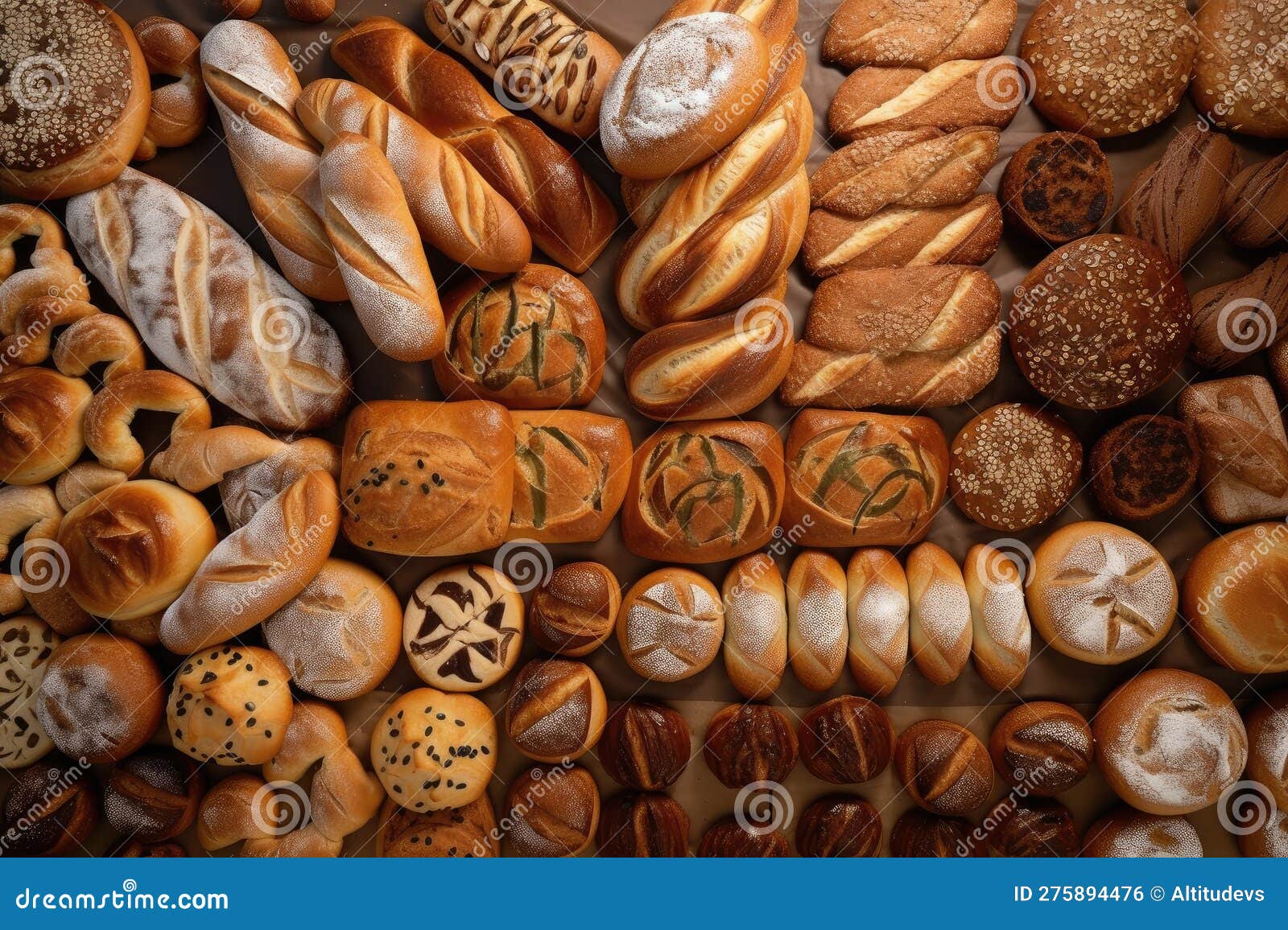 Variety of Breads, Rolls and Pastries with Different Decorative Shapes ...