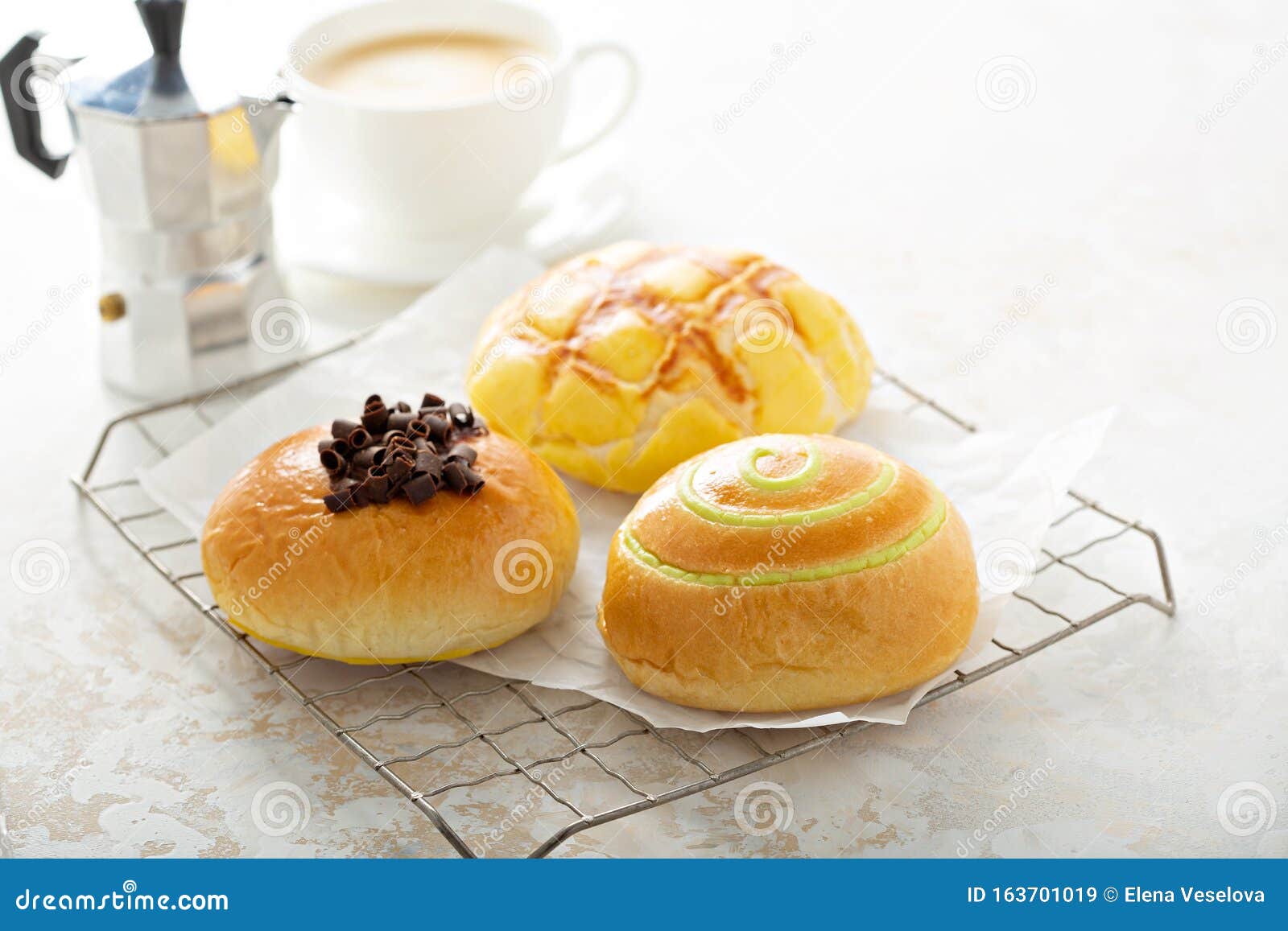 Variety of Breakfast Buns with Coffee Stock Image - Image of organic ...