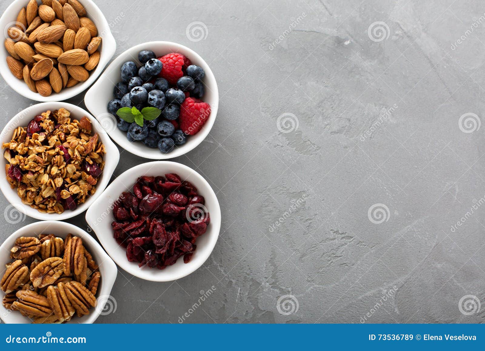 Variety of Breakfast Food in Small Bowls Stock Image - Image of honey ...