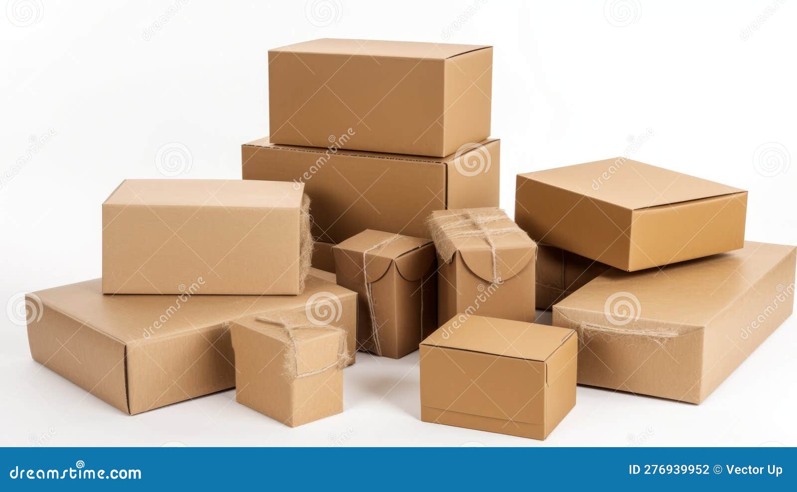Variety of Brown Cardboard Boxes and Parcels on White Background ...