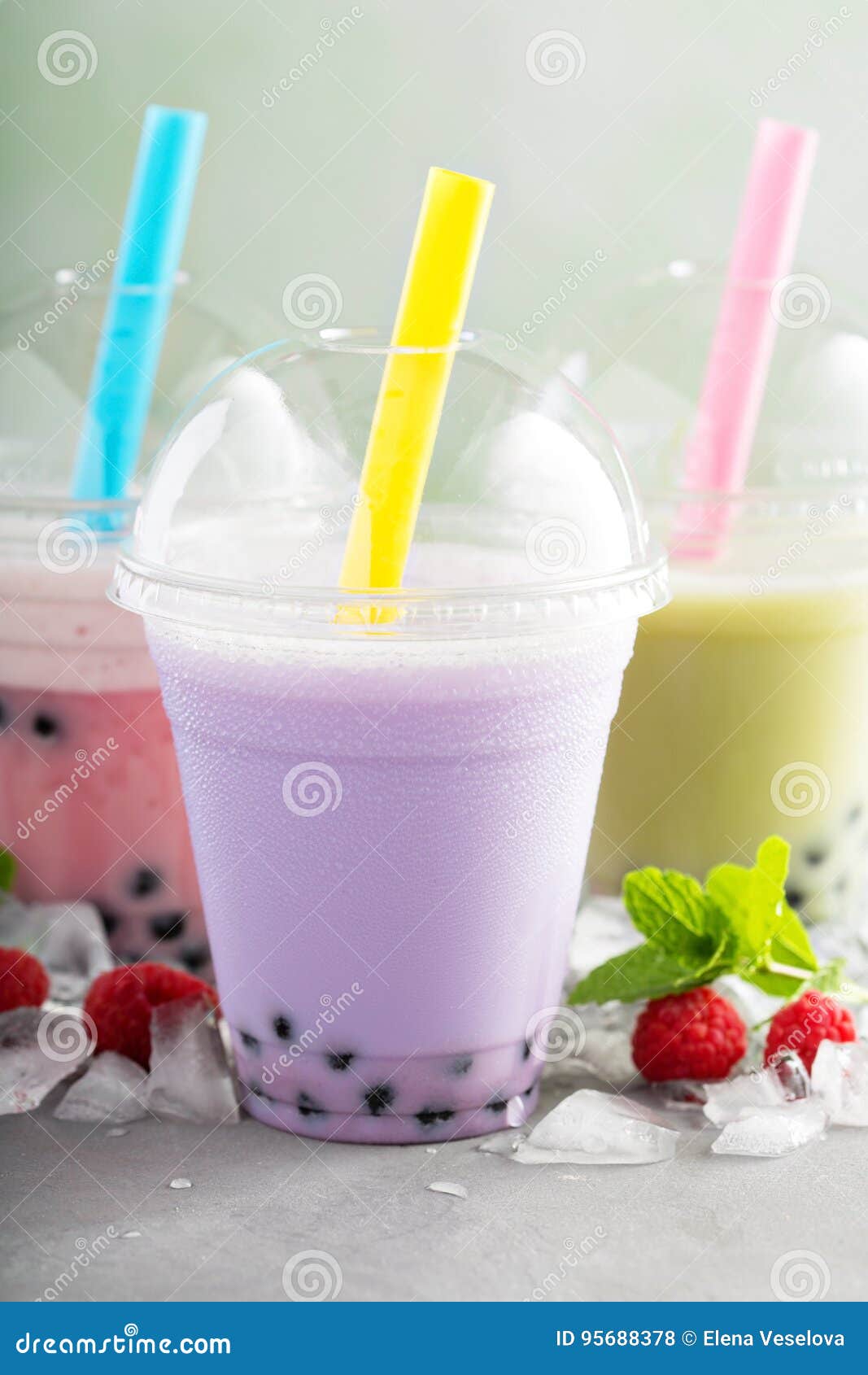 Variety of Bubble Tea in Plastic Cups Stock Photo - Image of fruity ...