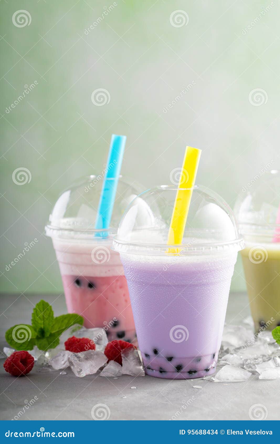 Variety of Bubble Tea in Plastic Cups Stock Photo - Image of juicy ...
