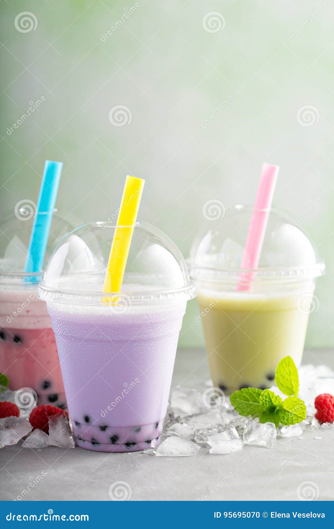 Variety of Bubble Tea in Plastic Cups Stock Photo - Image of chocolate ...