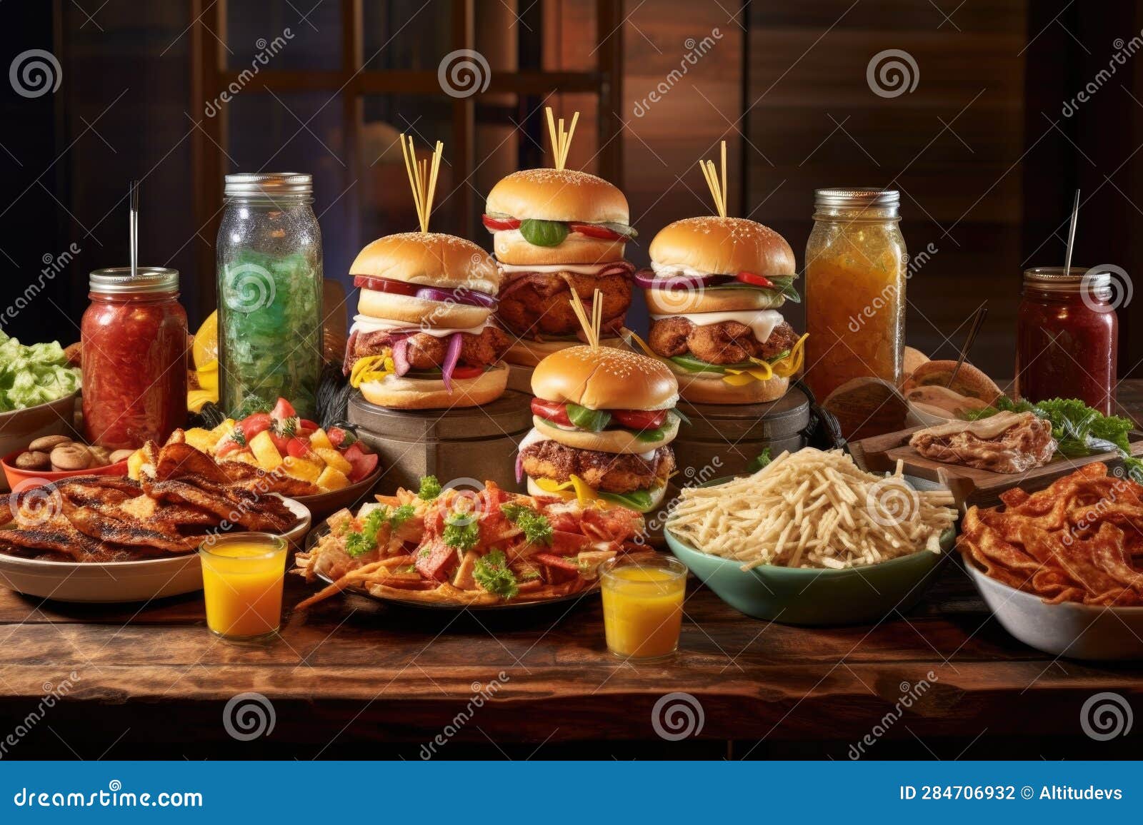 Variety of Burger Toppings and Condiments on Table Stock Photo - Image ...