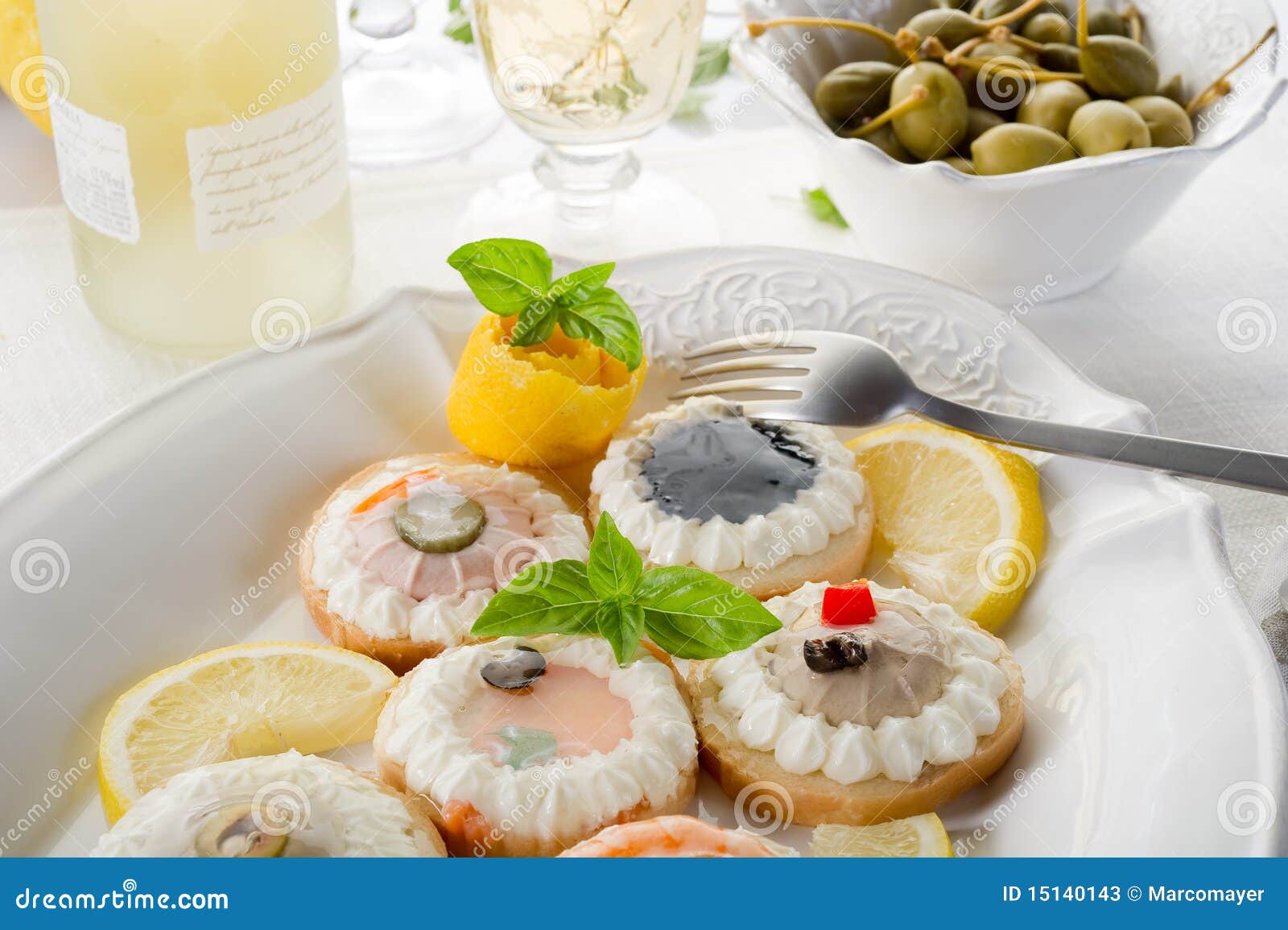 Variety of canapes on dish stock image. Image of delicious - 15140143
