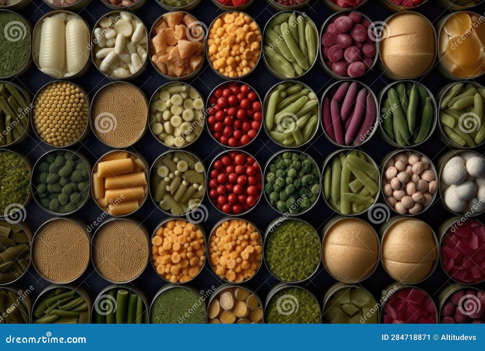 Variety of Canned Vegetables with Focus on Textures and Colors Stock ...