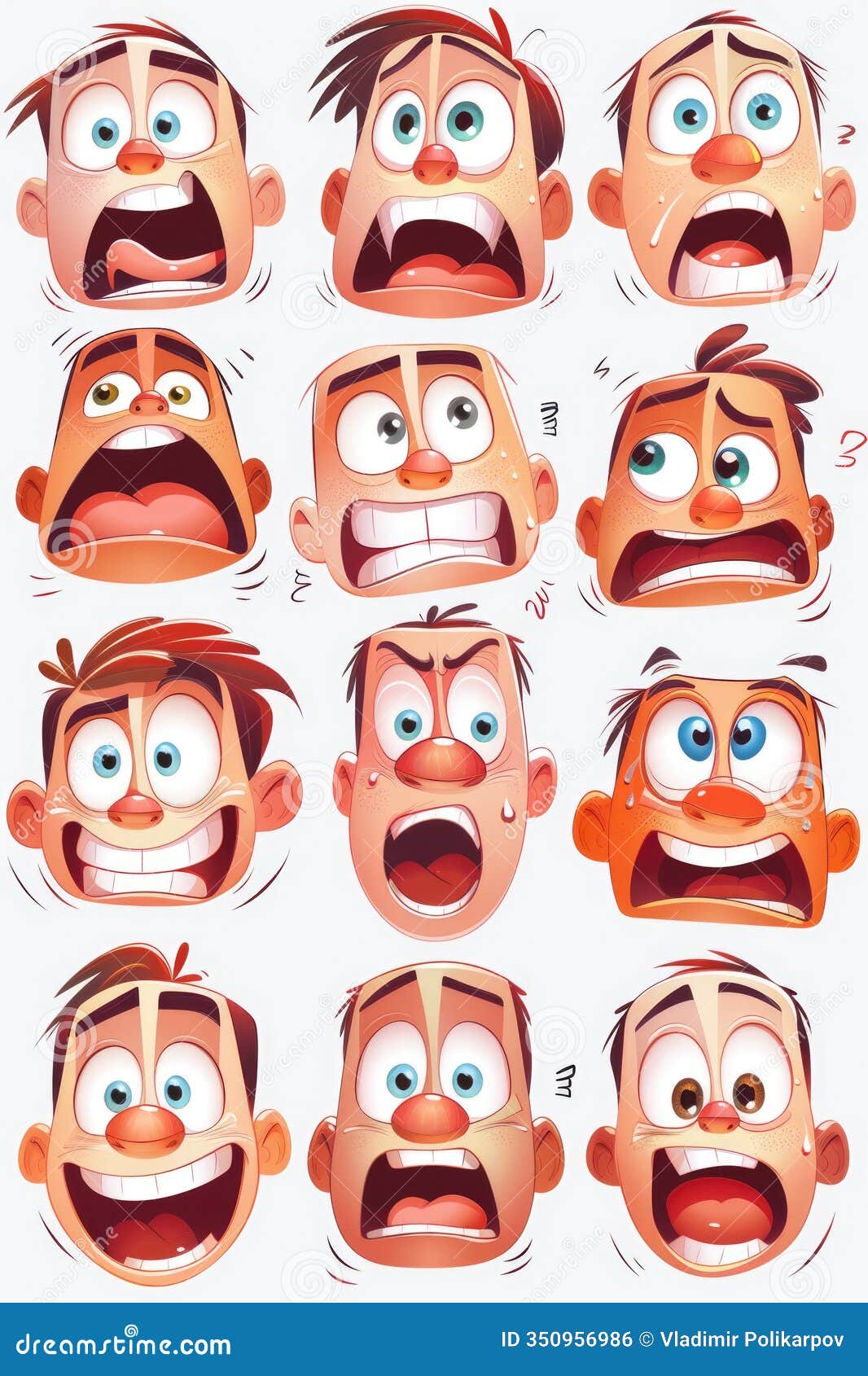 A Variety of Cartoon Faces Displaying Different Emotions. Ideal for ...