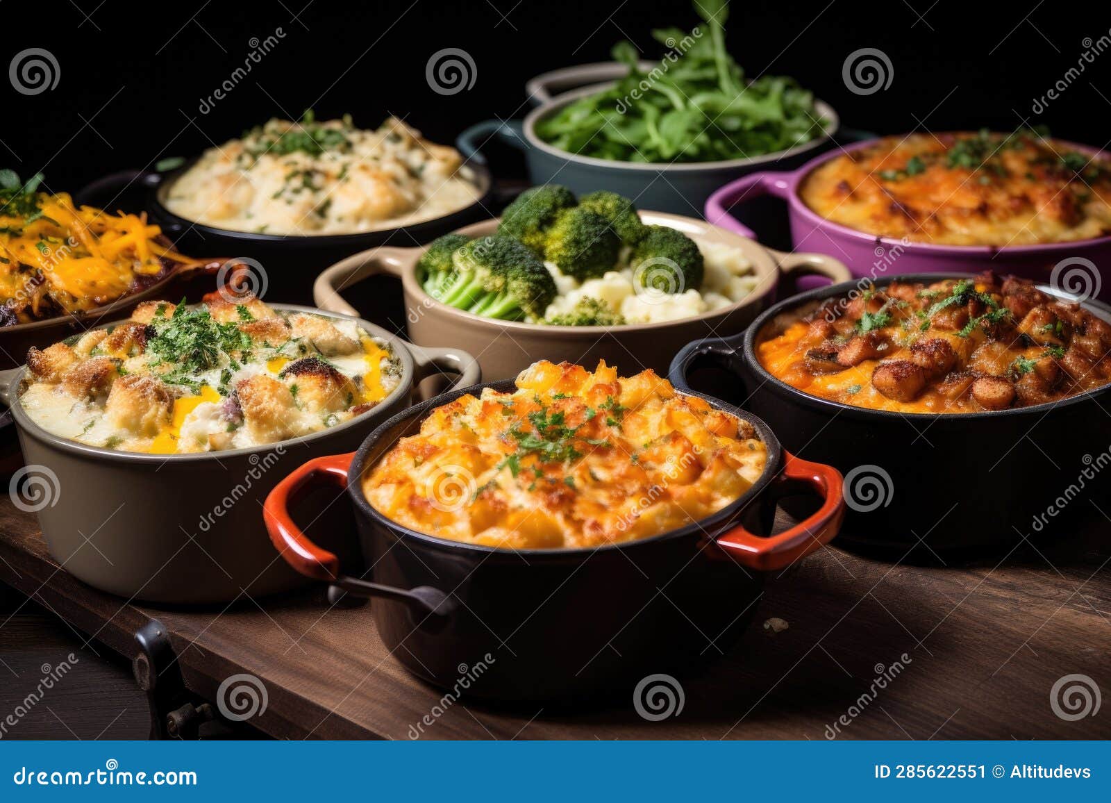 Variety of Casseroles in a Row, Showcasing Different Flavors Stock ...