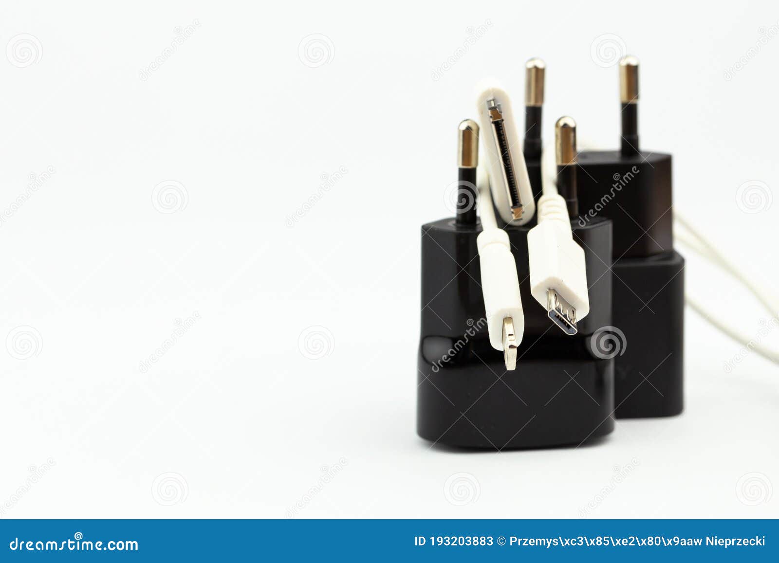 Different USB Charging Plugs Isolated On White Background. USB Type C ...