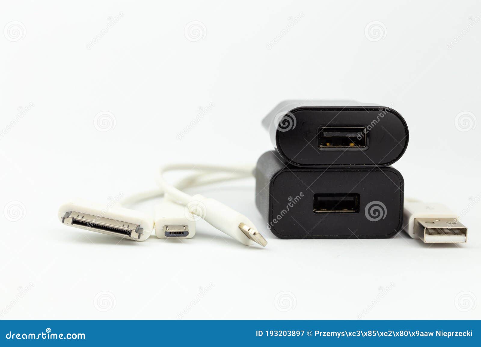 Different USB Charging Plugs Isolated On White Background. USB Type C ...