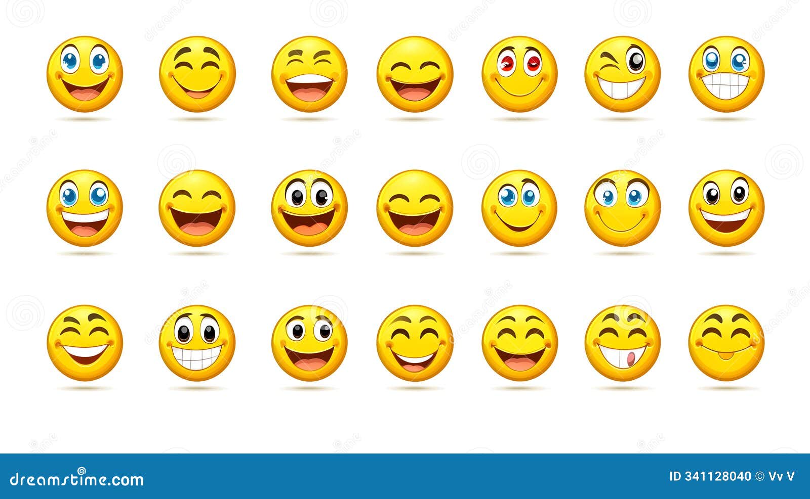 A Variety of Cheerful Emoji Faces Expressing Joy. Stock Illustration ...