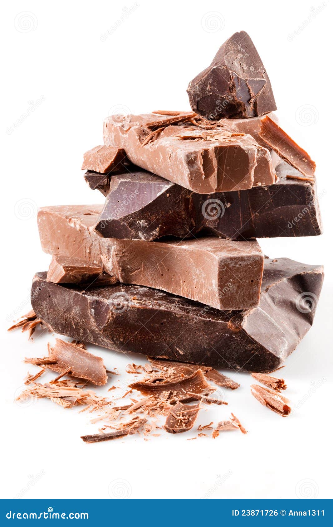 Variety of Chocolate. Pieces Isolated on White Stock Photo - Image of ...
