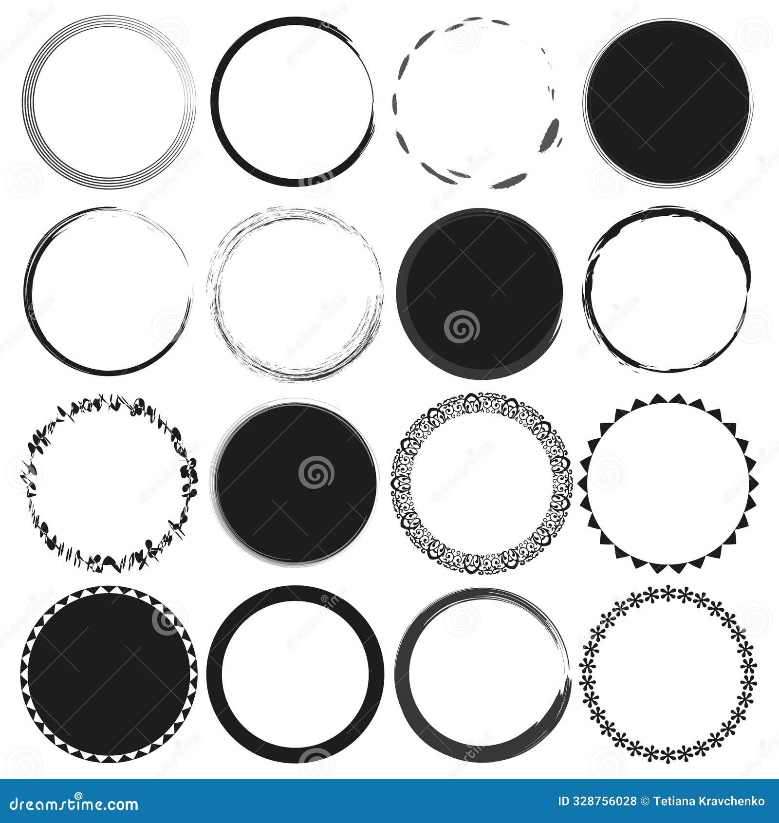 Variety of Circular Frames. Black and White. Different Styles. Vector ...