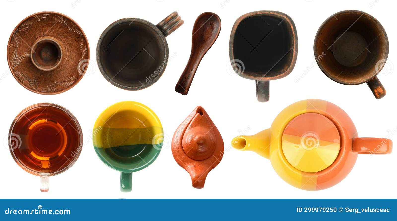 Variety of Clay and Ceramic Utensils for Making Tea Isolated on White ...