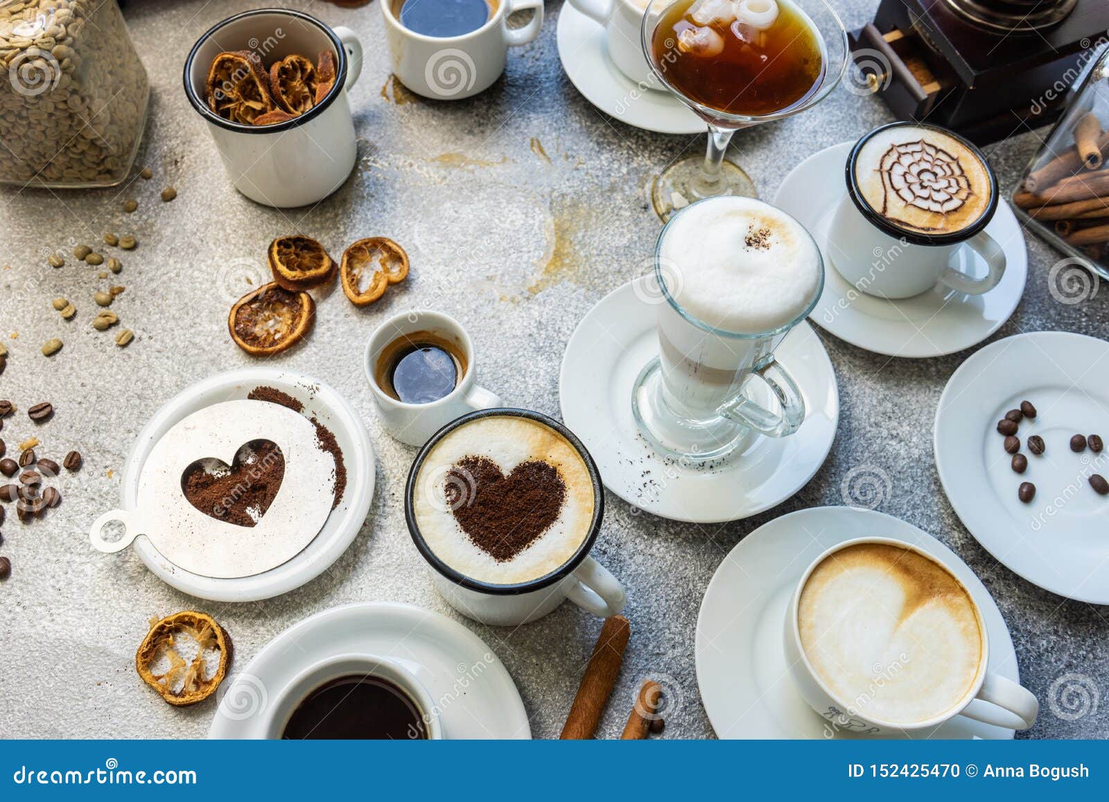 Variety of Coffee Drink Types Stock Photo - Image of cinnamon, espresso ...