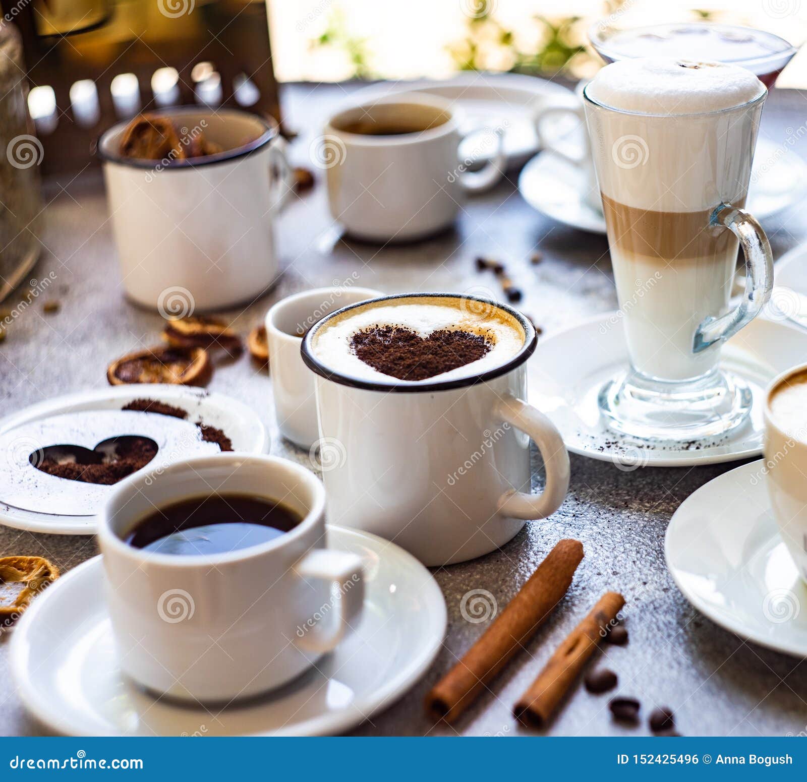 Variety of Coffee Drink Types Stock Photo - Image of table, copy: 152425496
