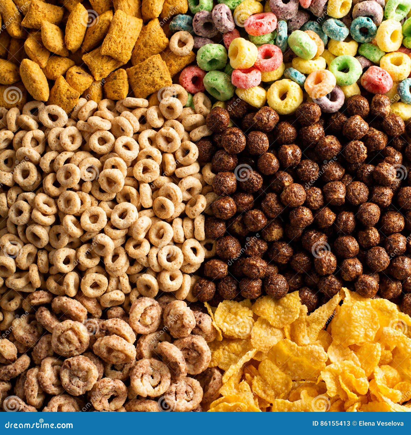 Variety of Cold Cereals Overhead Stock Image - Image of grain, children ...