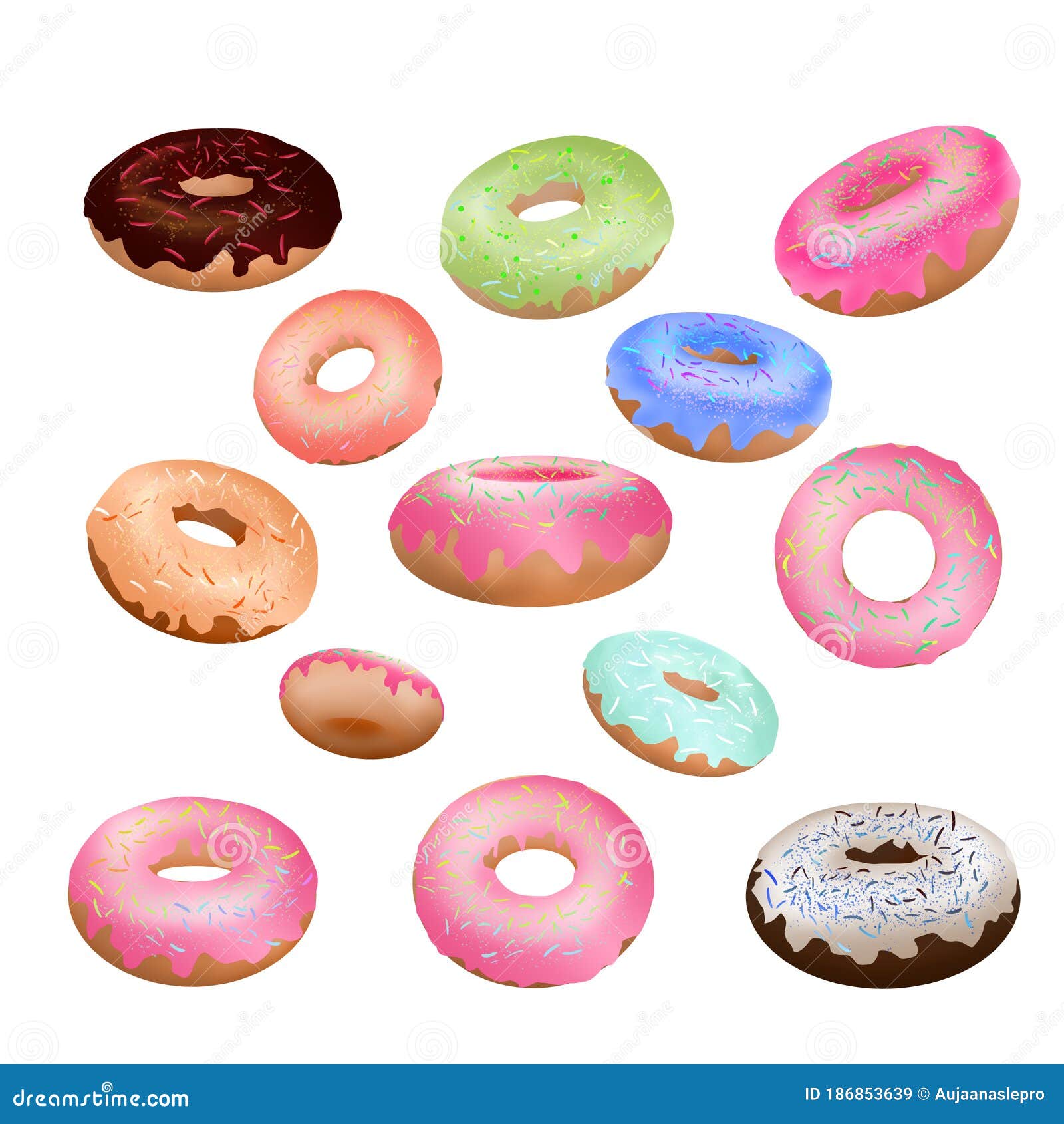 A Variety of Colored Donuts Stock Illustration - Illustration of ...