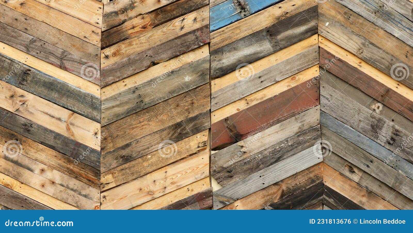 A Variety of Colored Recycled Wooden Pallets Cut and Arranged in a ...