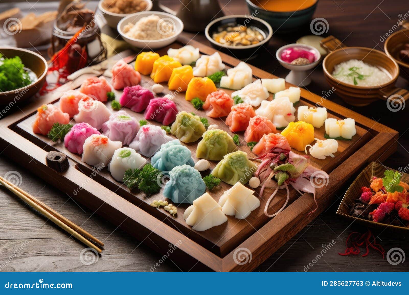Variety of Colorful Dim Sum Ingredients on Board Stock Image - Image of ...