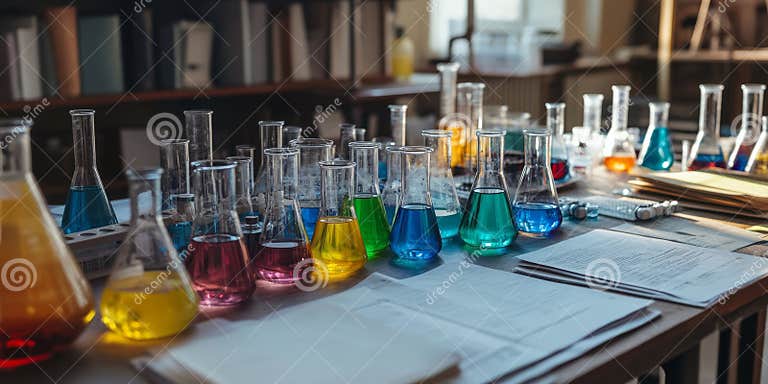 A Variety of Colorful Laboratory Equipment Displayed on a Table Ready ...