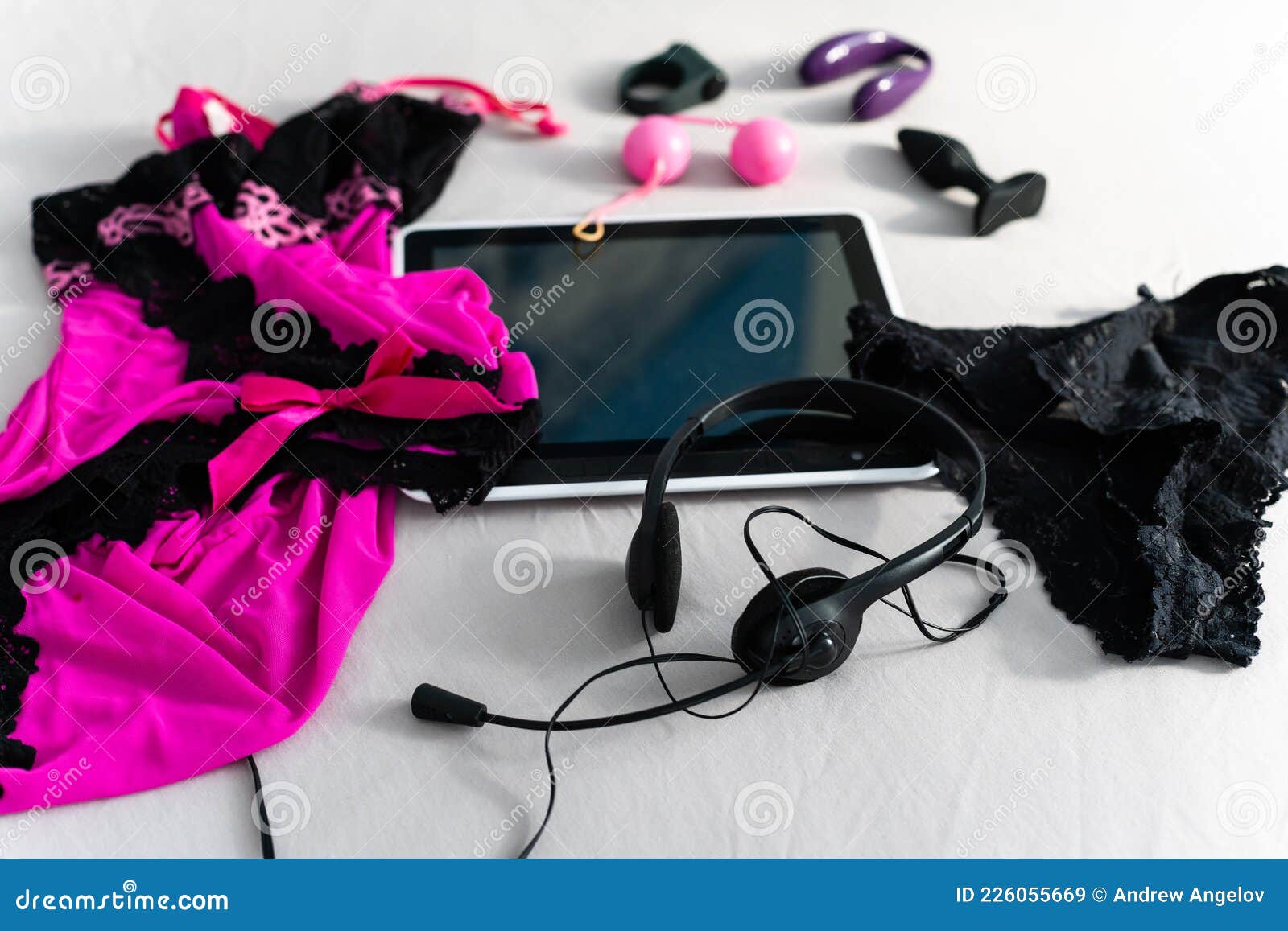 Variety Of Colorful Sex Toys For Adults Laptop Stock Image Image Of