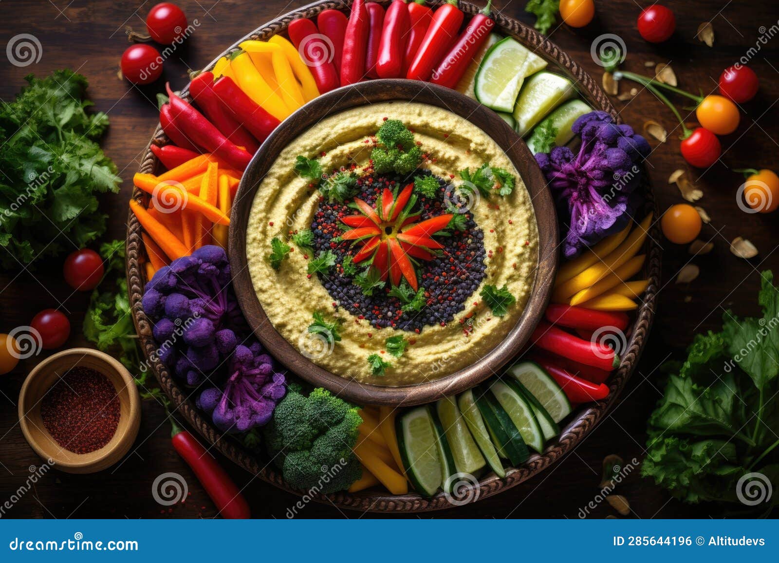 Variety of Colorful Veggies Surrounding Hummus Stock Photo - Image of ...
