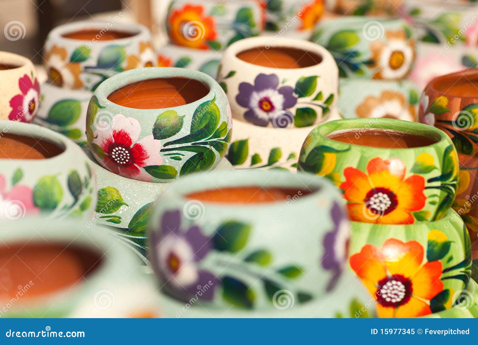 Variety of Colorfully Painted Ceramic Pots. Stock Image - Image of ...