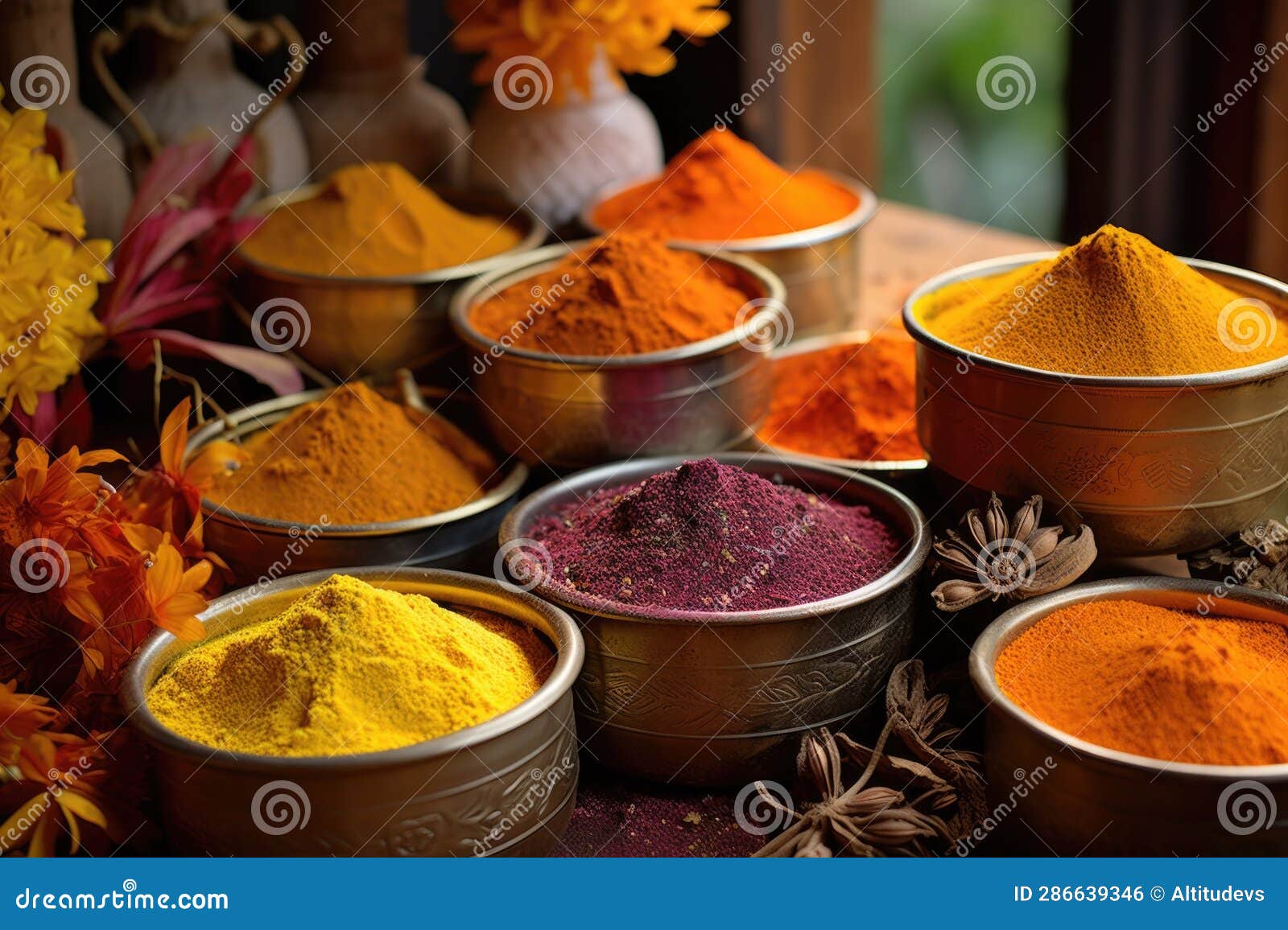 Variety of Curry Powders in Colorful Containers Stock Photo - Image of ...