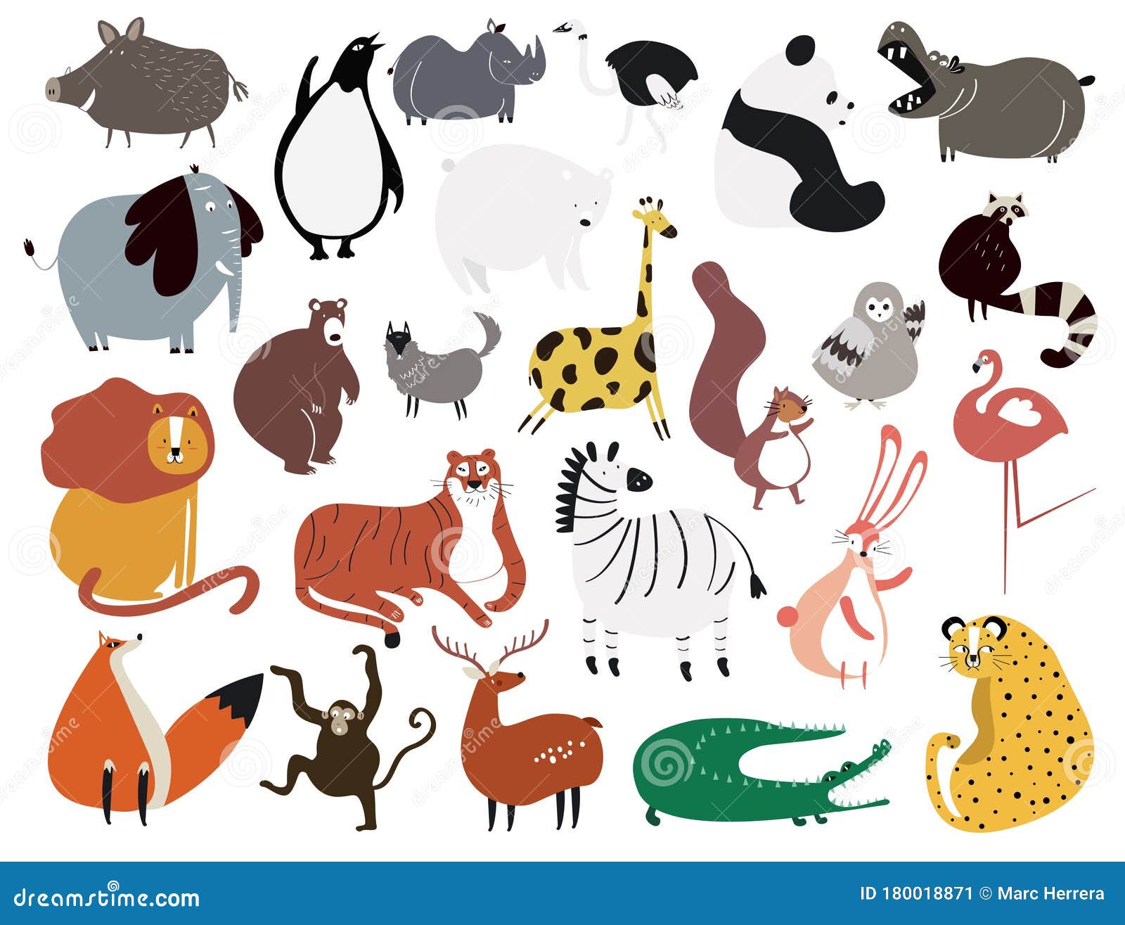 Variety of Cute Animals Cartoon Stock Illustration - Illustration of ...