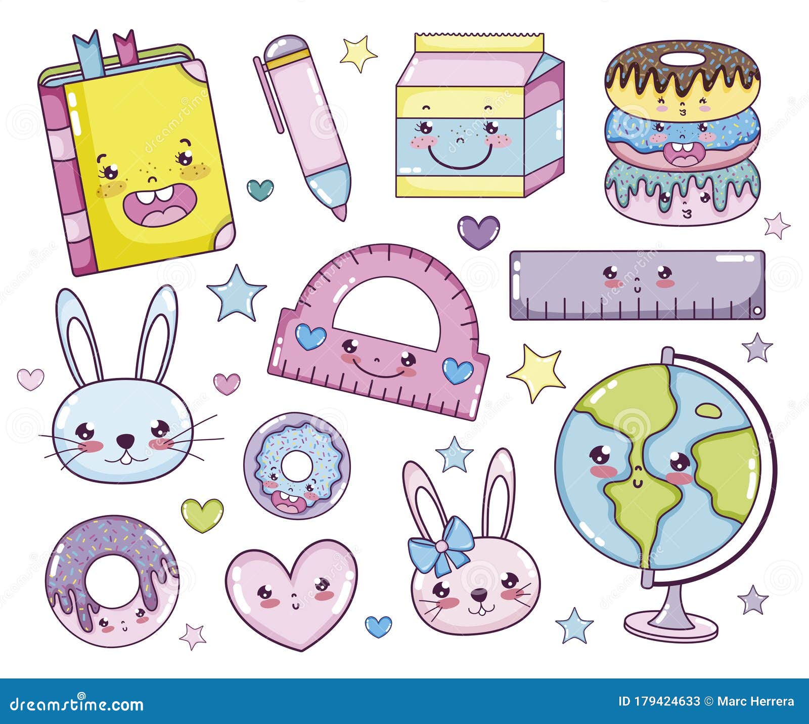 Variety of Cute Kawaii Elements Stock Illustration - Illustration of ...