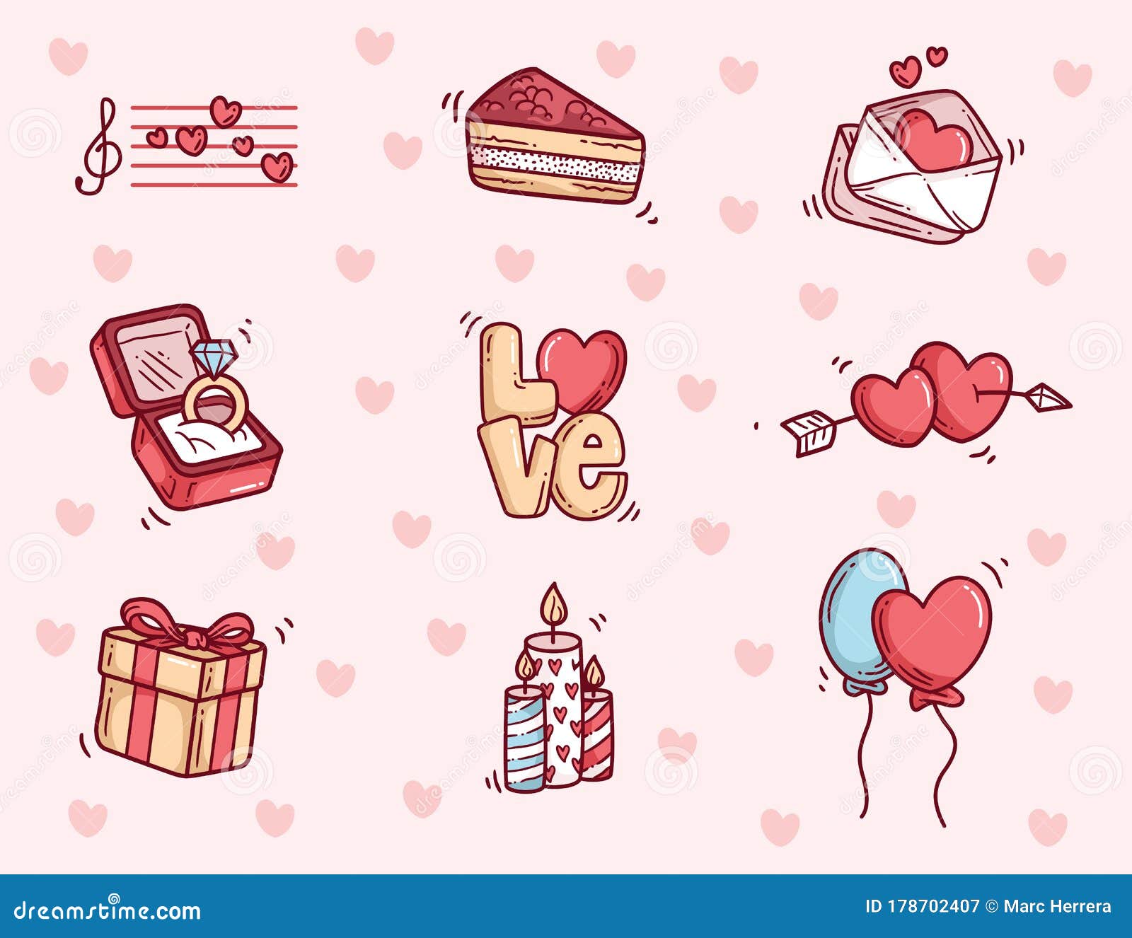 Variety of cute love icons stock illustration. Illustration of flourish ...