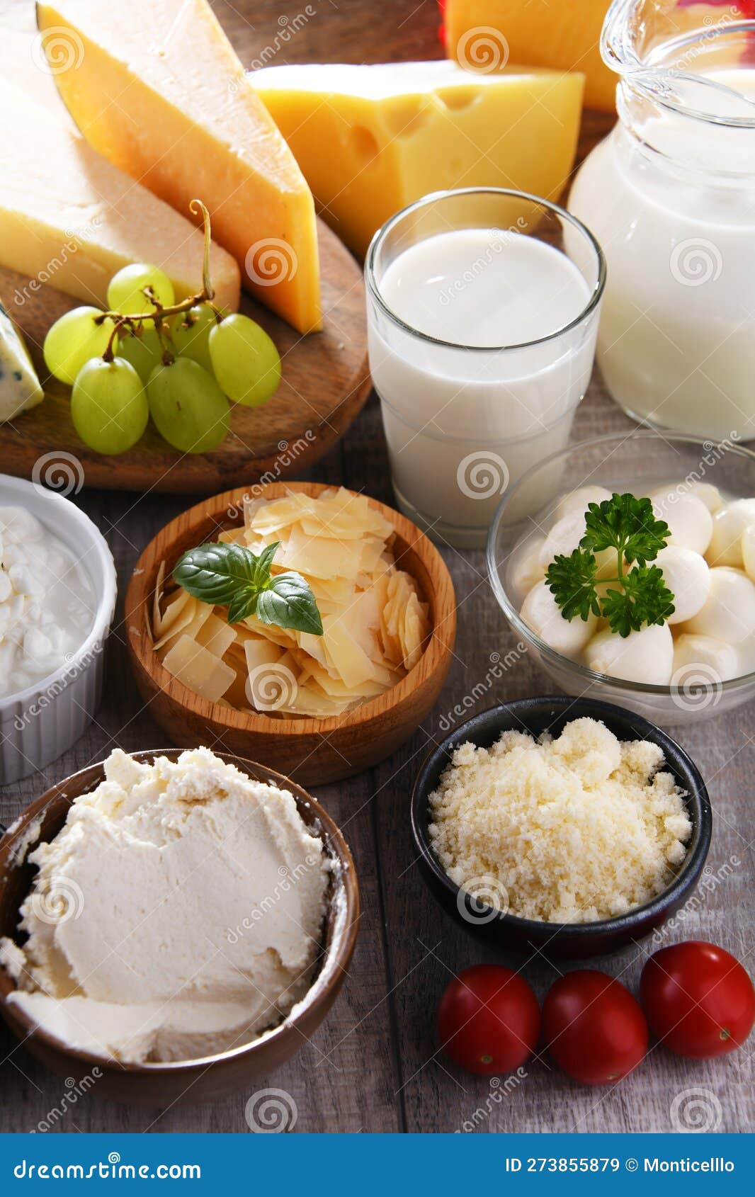 A Variety of Dairy Products Including Cheese, Milk and Yogurt Stock ...
