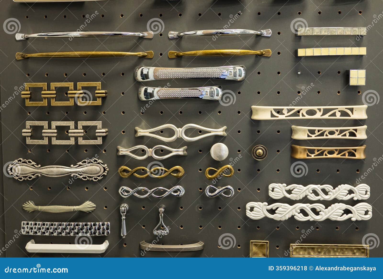 Variety of Decorative Cabinet Hardware and Handles on Display Board ...