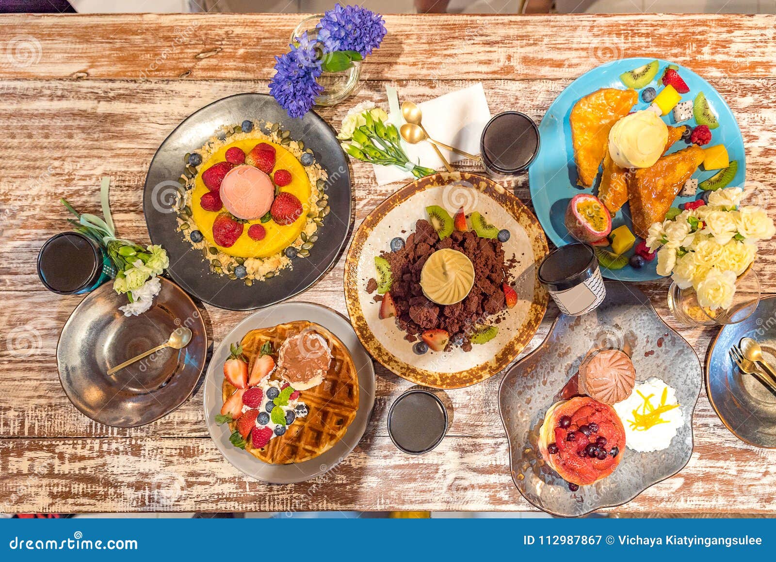Dessert table top view stock image. Image of fruit, snack - 112987867