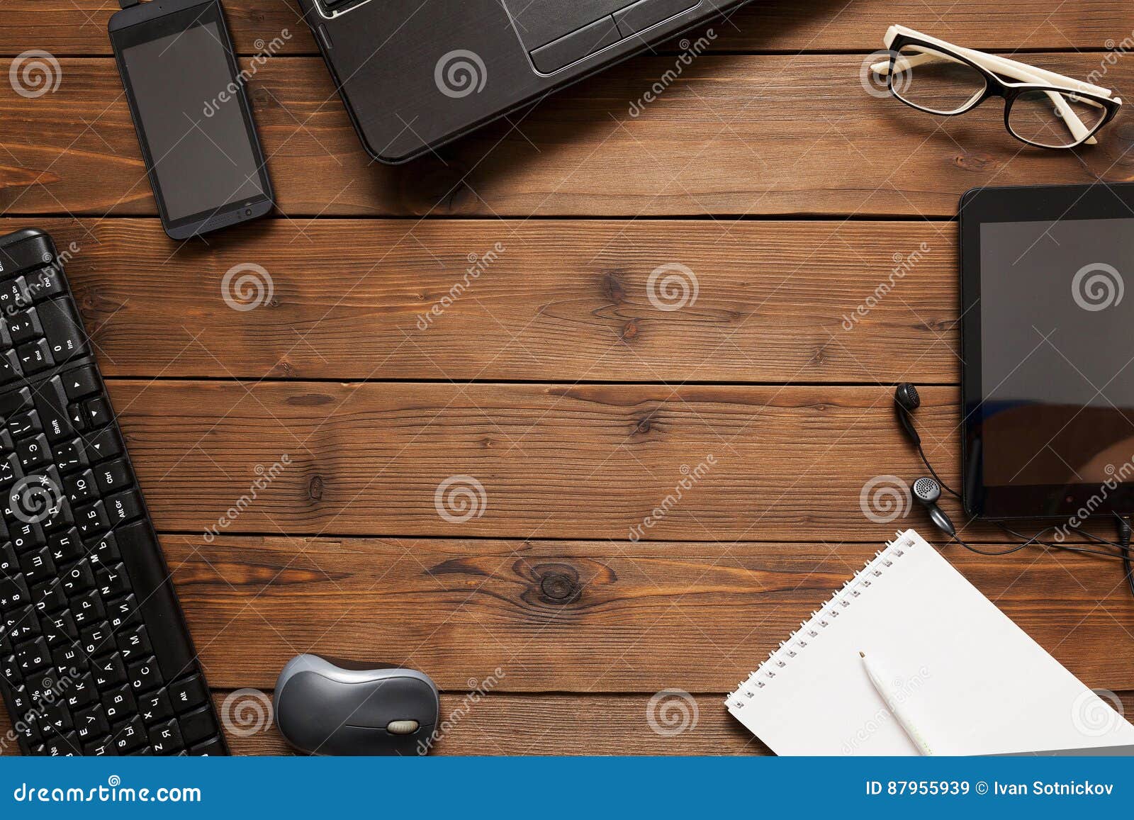 A Variety of Devices on Wooden Background Stock Image - Image of wooden ...