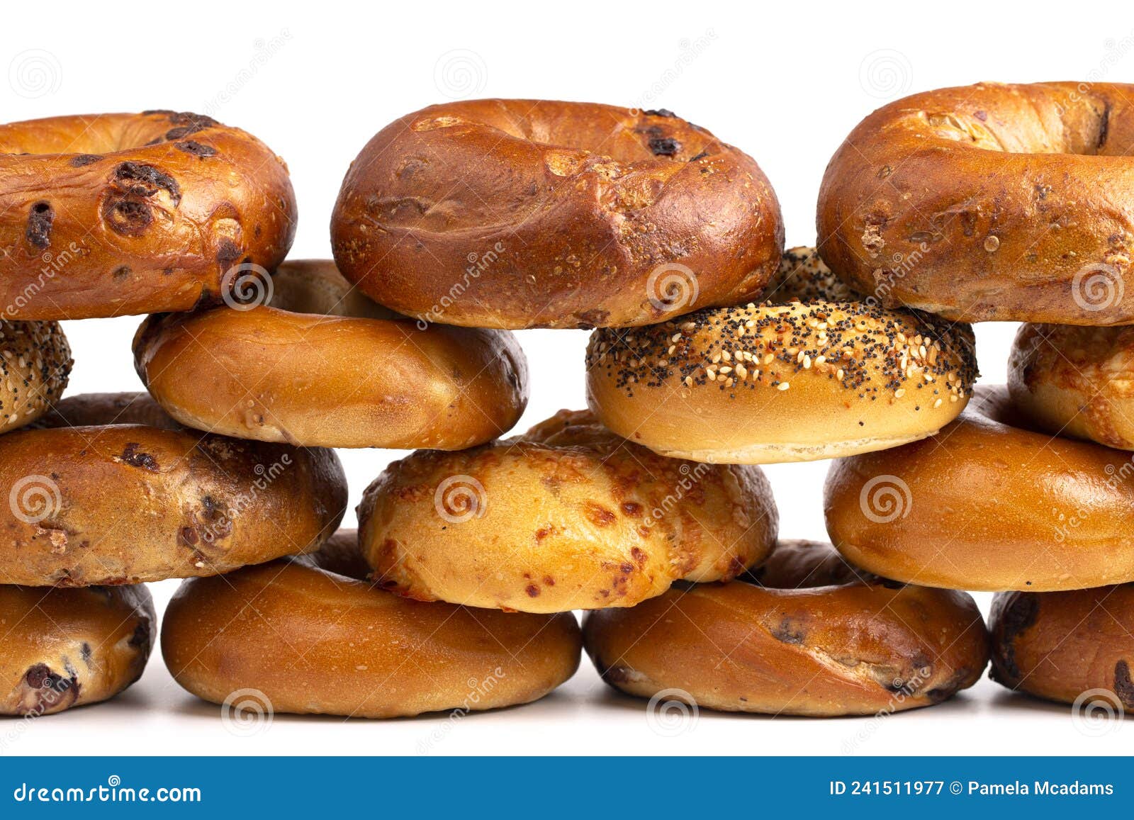 A Variety of Different Bagel Flavors on a White Background Stock Image ...