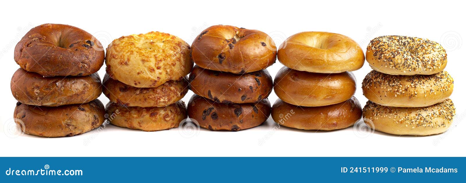 A Variety of Different Bagel Flavors on a White Background Stock Image ...