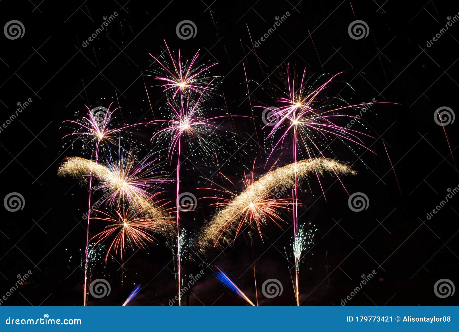 A Variety of Different Fireworks Exploding in the Night Sky Stock Image ...