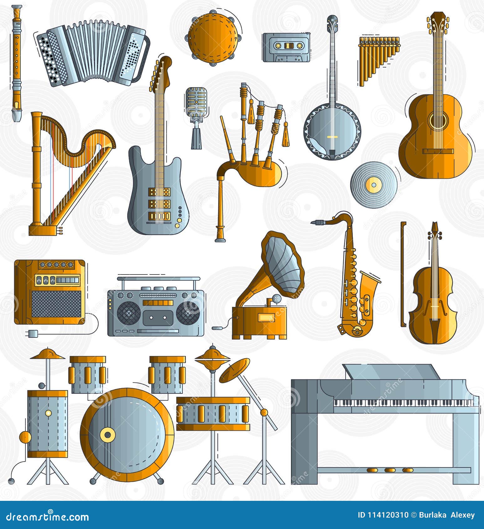 Variety of Different Music Instruments and Playing Equipment. Layout ...