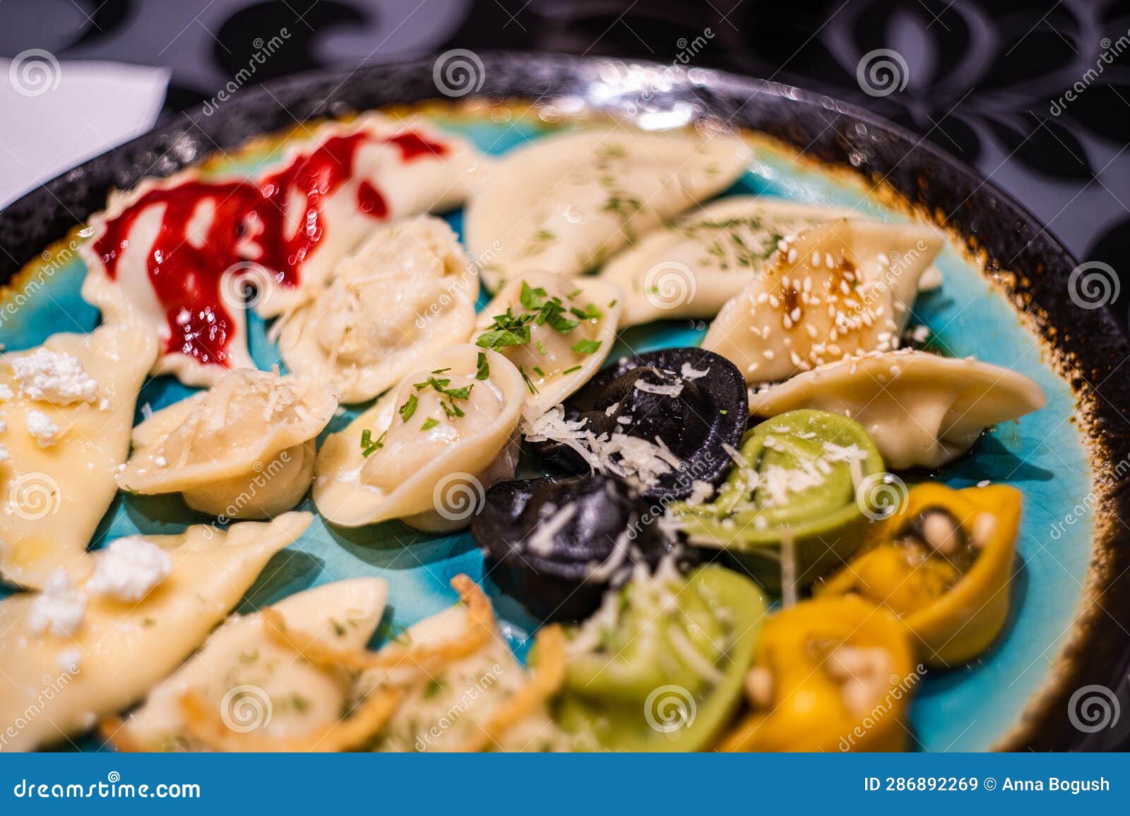 Variety of Different Stuffed Dumplings Stock Image - Image of spinach ...