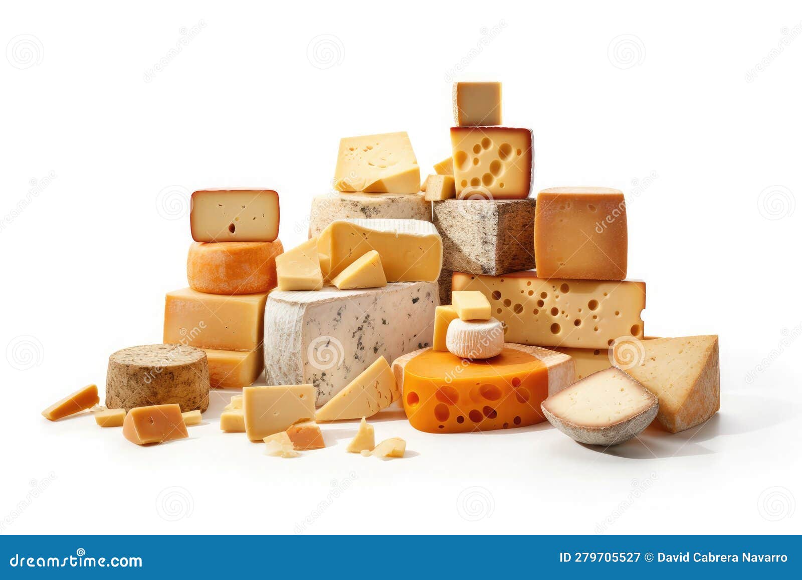 Variety of Different Types of Cheeses Stacked Isolated on White ...