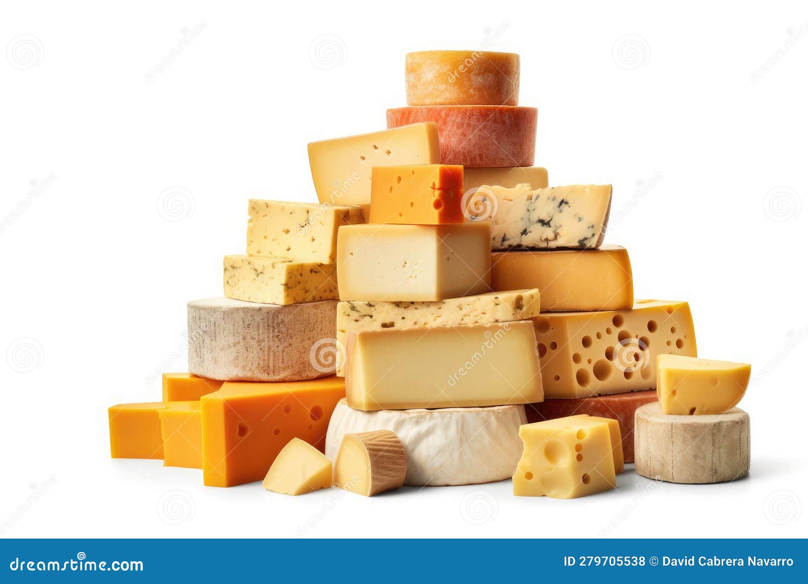 Variety of Different Types of Cheeses Stacked Isolated on White ...