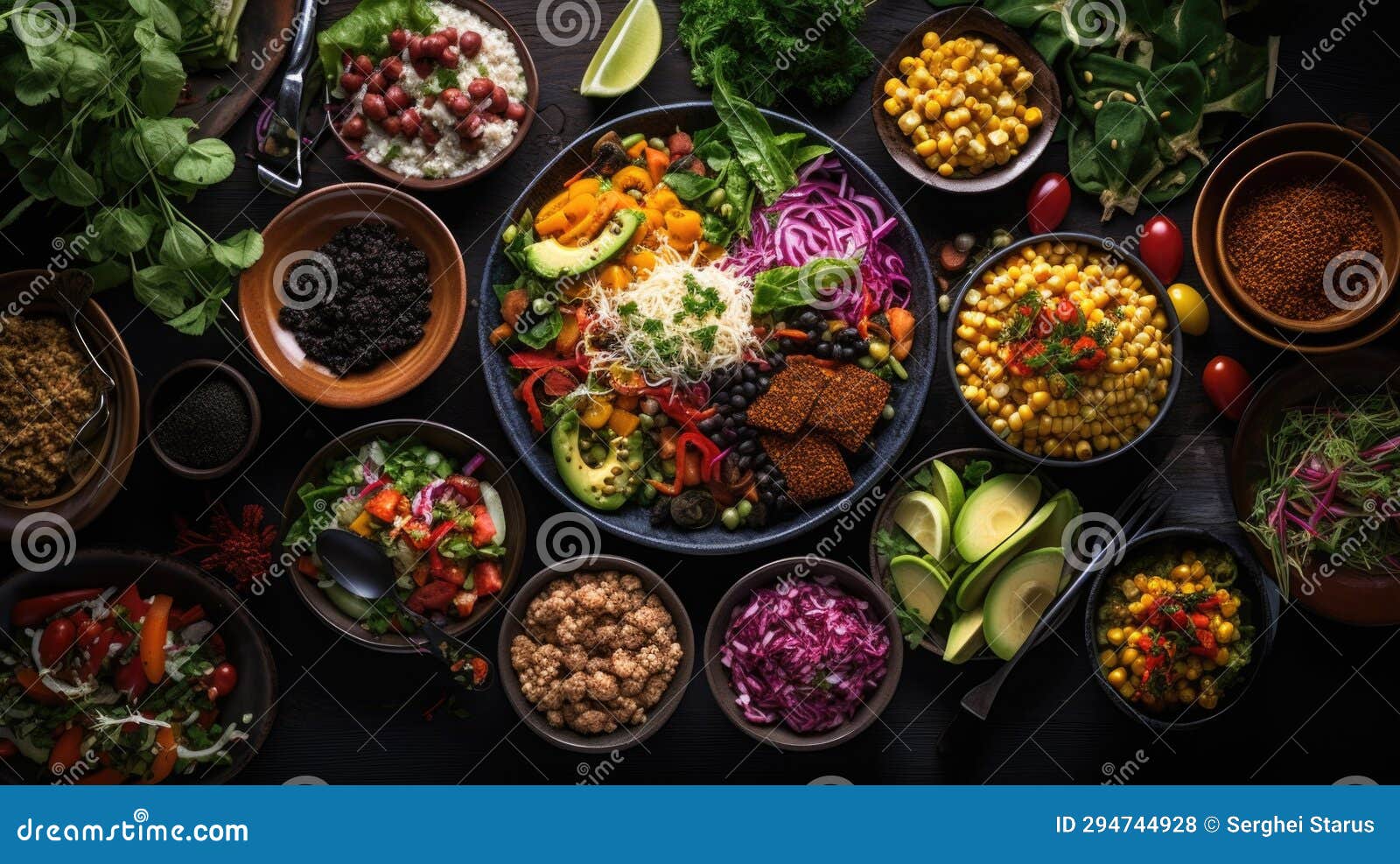 A Variety of Different Types of Food are Arranged on a Table, AI Stock ...