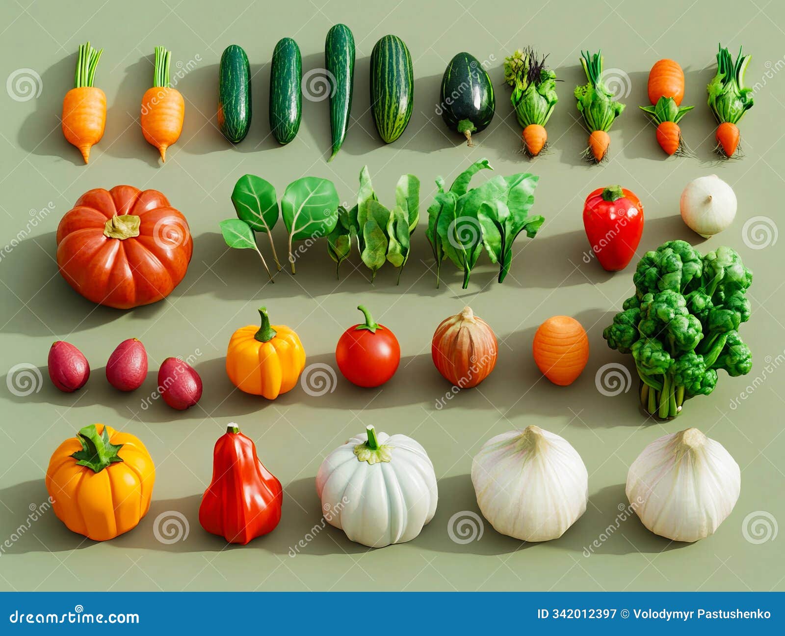 A Variety of Different Types of Vegetables on a Green Surface Stock ...